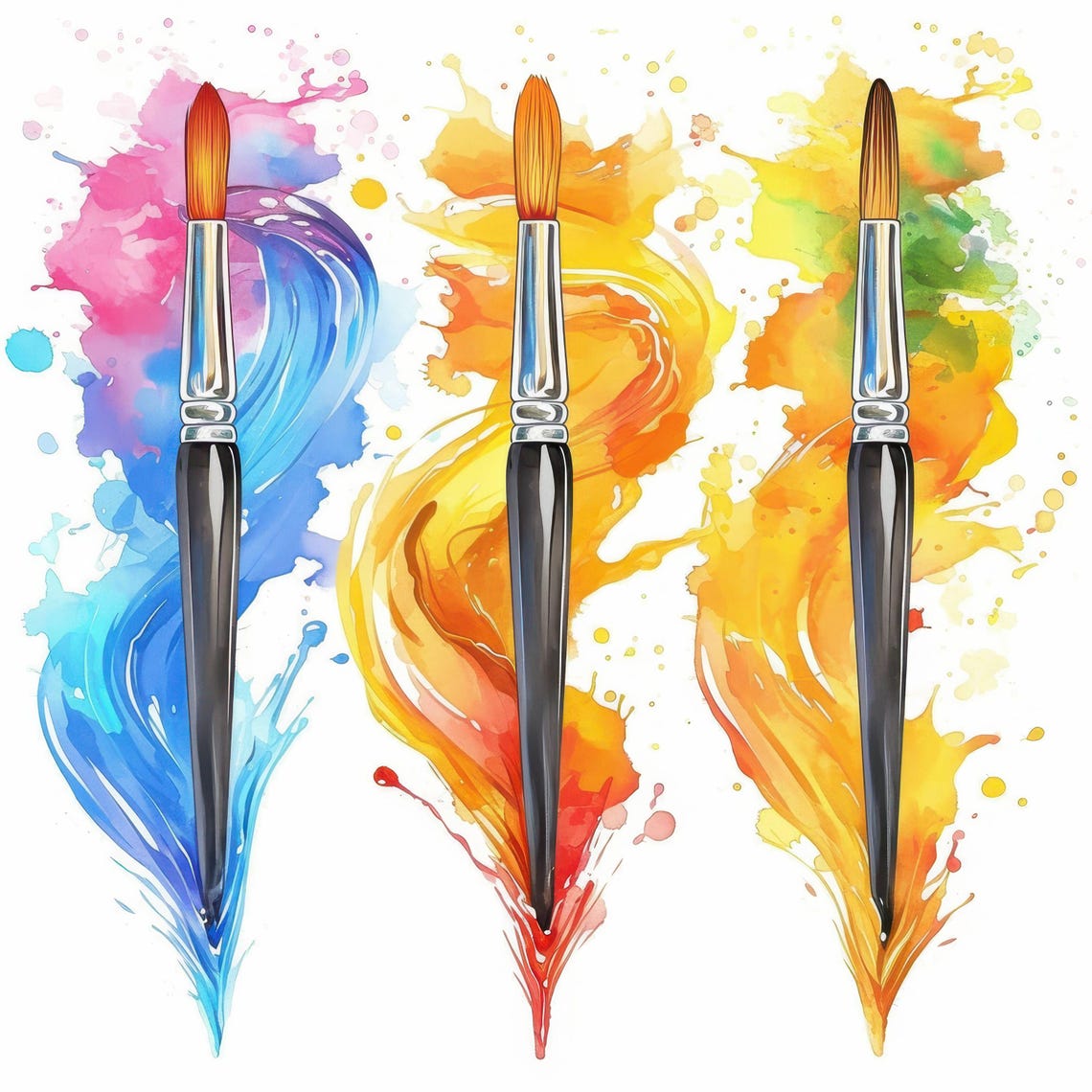 18 Paint Brushes Clipart Bundle, Artistic Watercolor Tools Illustration ...