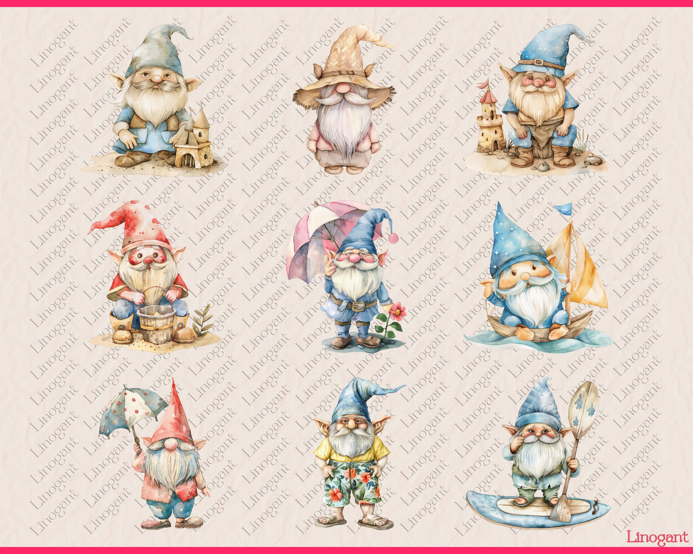 Watercolor Summer Gnome Clipart Bundle, Clip Art Set With Beach Ball ...