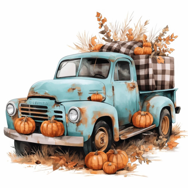 12 Vintage Trucks Pumpkins Clipart Bundle, Fall Harvest Design ...