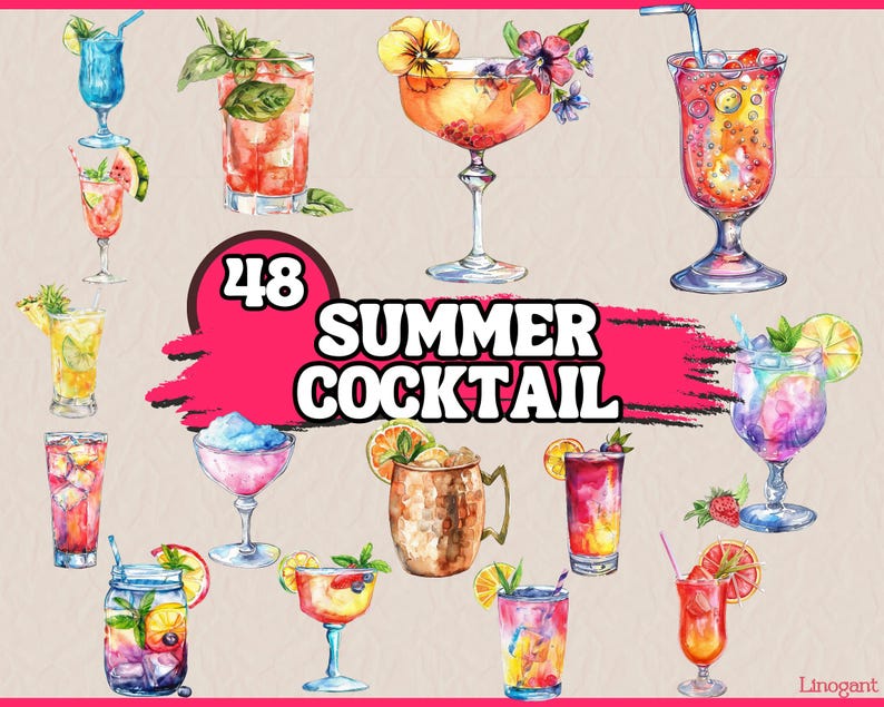 Watercolor Summer Cocktail Clipart Bundle, Sweet Sour Delicious Mixed ...