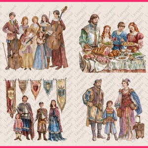 Watercolor Medieval Noble Family Clipart Bundle, Middle Age Royal Clip ...