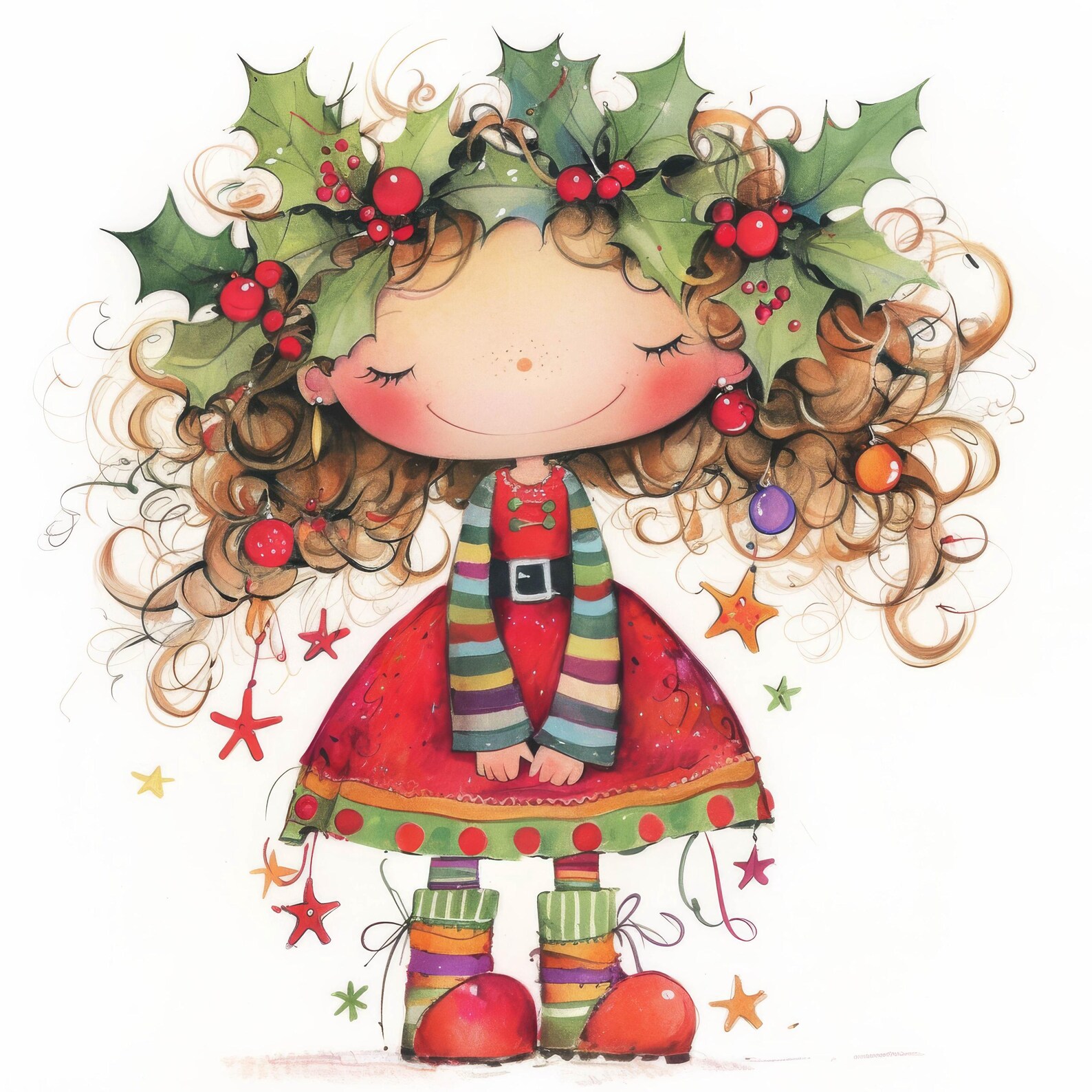 Frazzled Christmas Girl Clip Art 12 High Res Watercolor Jpgs Junk ...