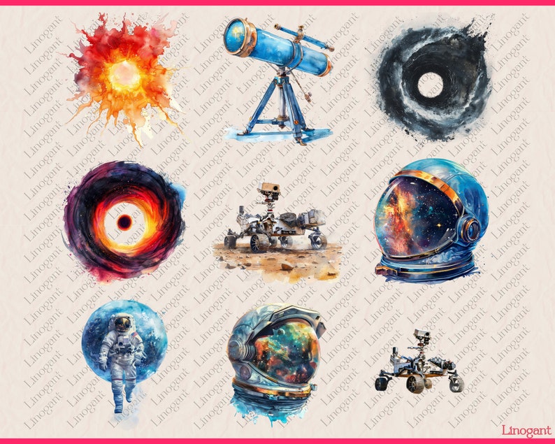 Watercolor Space Clipart Bundle, Outerspace Clip Art Set, Astronaut and ...