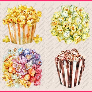 31 PNG Watercolor Popcorn Clipart, Pop Corn Print, Junk Food Graphics ...