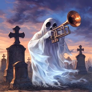 Musical Ghosts at Cemetery Clip Art 10 High Res Watercolor Jpgs Junk ...