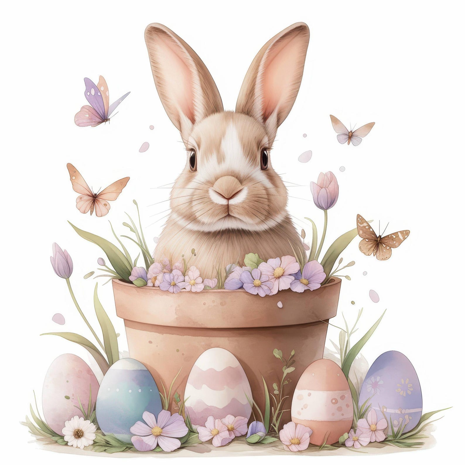 10 Easter Bunny in Pot Clipart Bundle, Cute Baby Rabbit Illustration ...