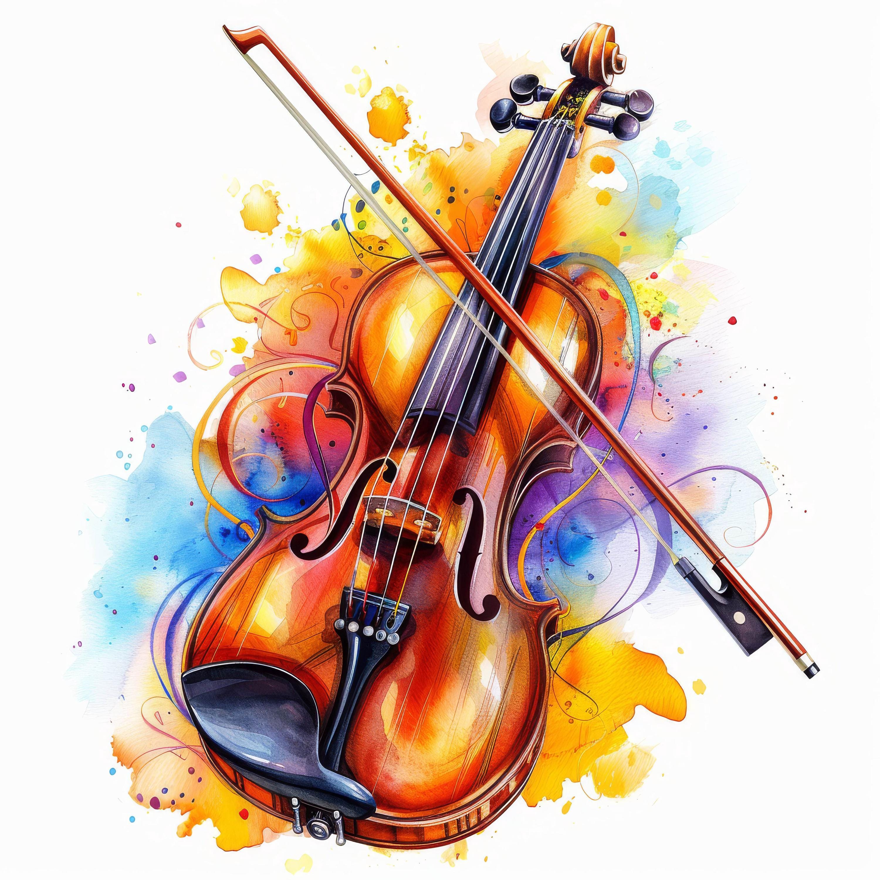 Whimsical Violin Clip Art 10 High Res Watercolor Jpgs Junk Journaling ...