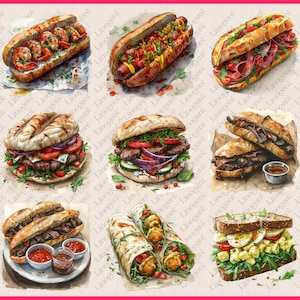 Watercolor Sandwich Clipart Bundle, Breakfast Food Clip Art Set, Bakery ...