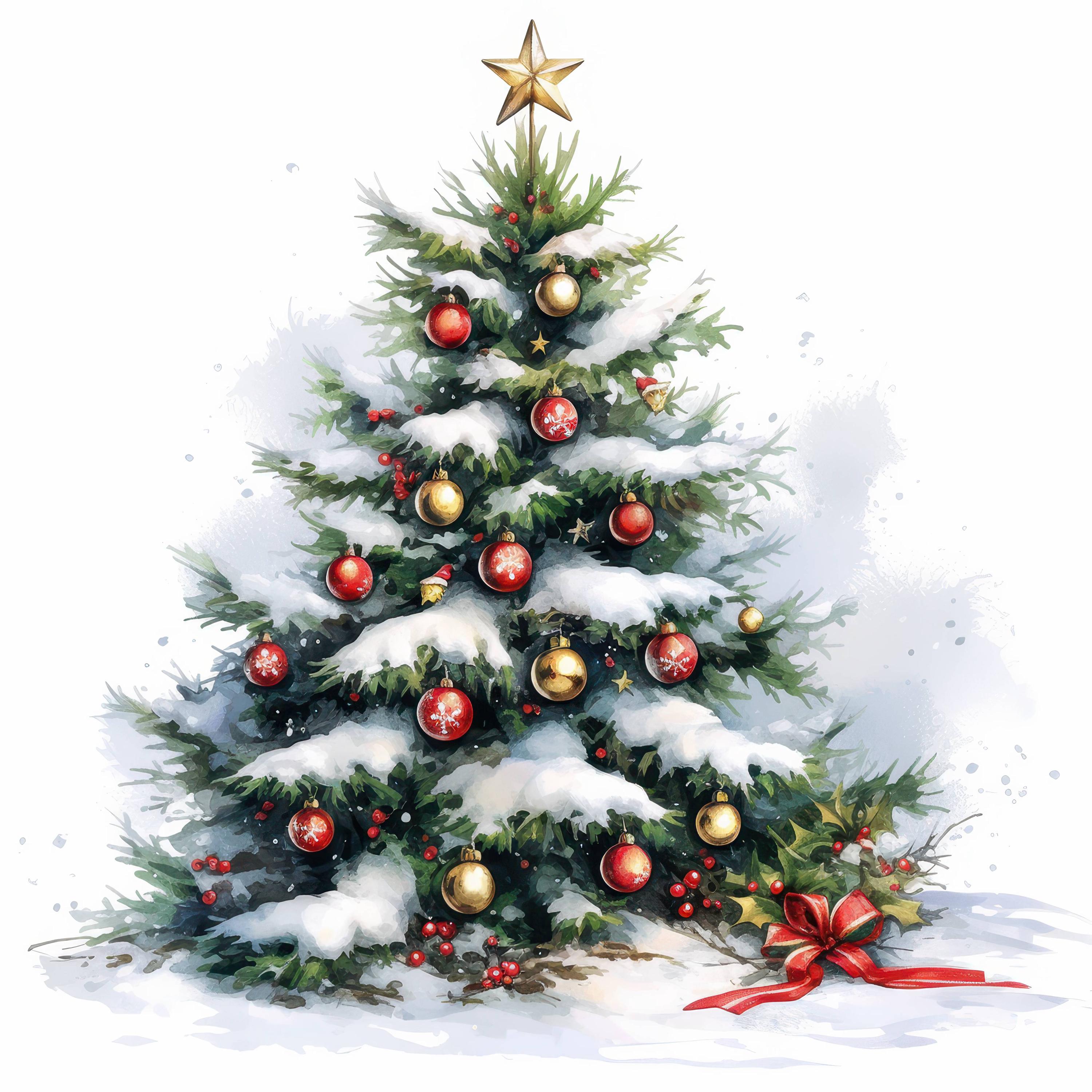 13 Snowy Pine Tree Clipart Bundle, Festive Winter Tree Illustration ...