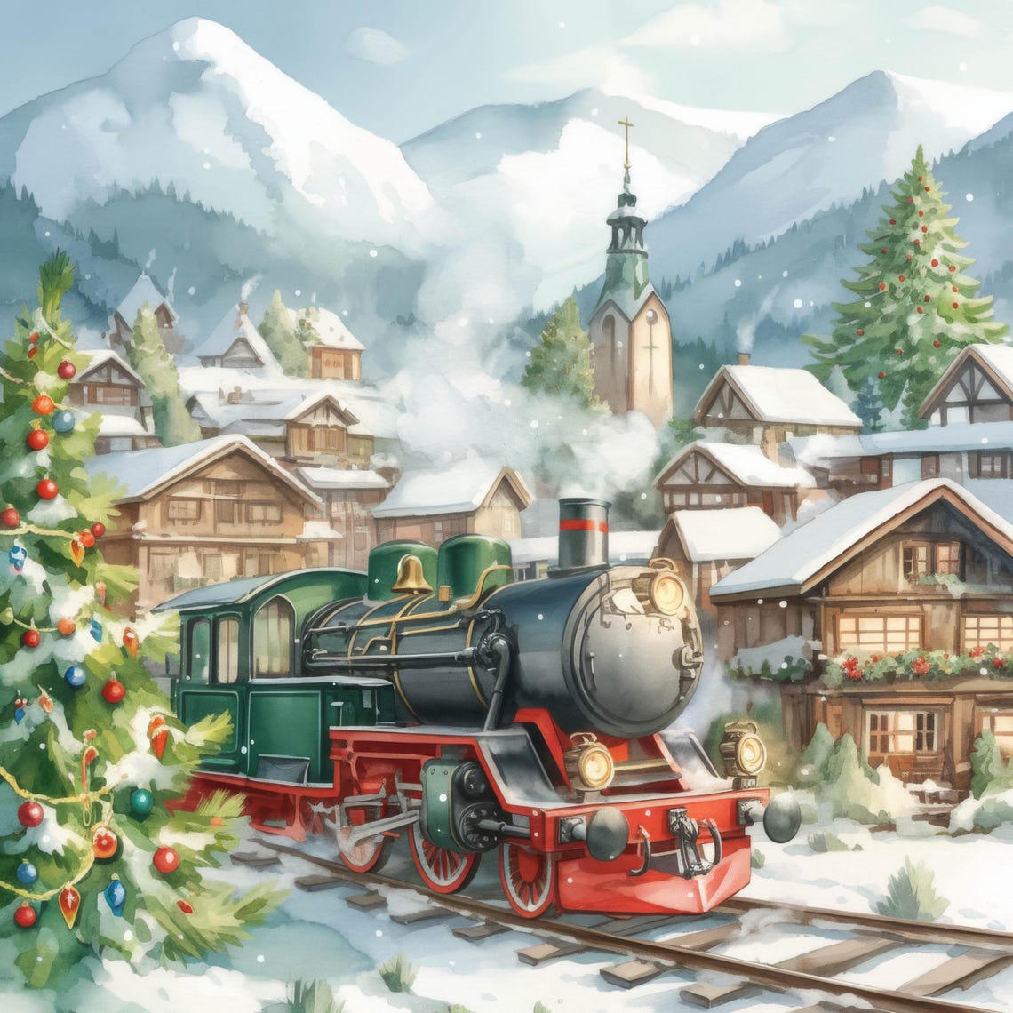 Winter Holiday Train Clip Art 10 High Res Watercolor Jpgs for Junk ...