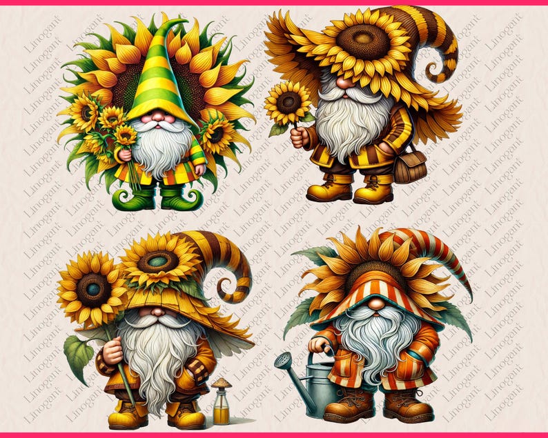 16 PNG Gnomes With Sunflower Clipart, Cute Gnome, Flower Gnome, Gnome ...