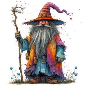 Quirky Starry Wizard Clip Art 14 High Res Watercolor Jpgs for Junk ...