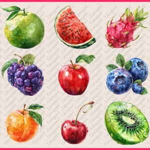 Watercolor Fruits Clipart Bundle, Colorful Fruits Clip Art Set, Fruit ...