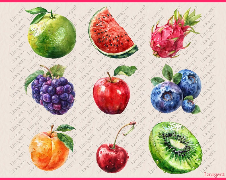Watercolor Fruits Clipart Bundle, Colorful Fruits Clip Art Set, Fruit ...