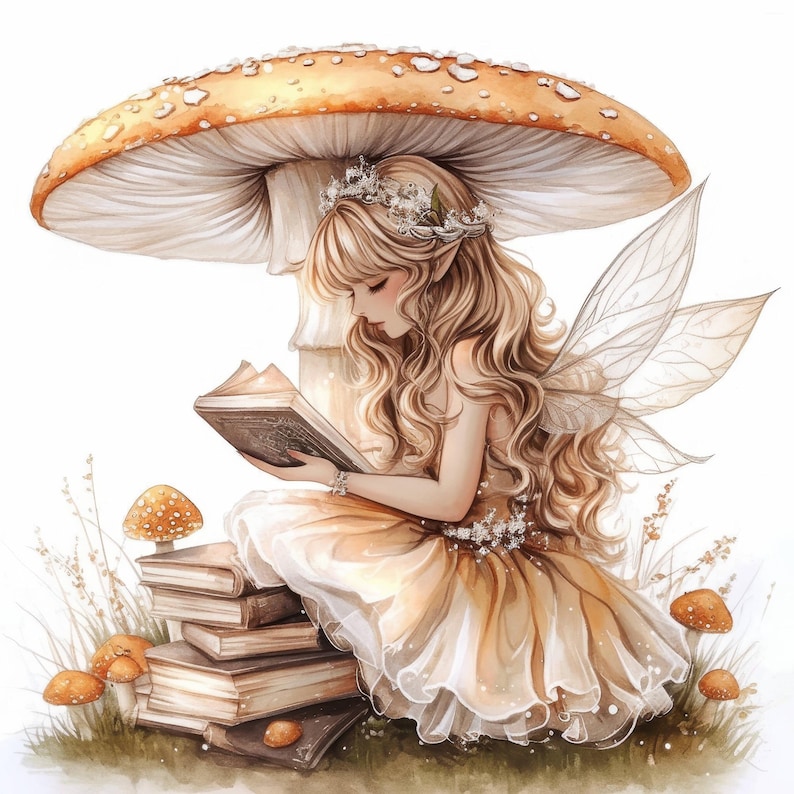 16 Fairy on Mushroom Clipart Bundle, Enchanting Woodland Scene ...