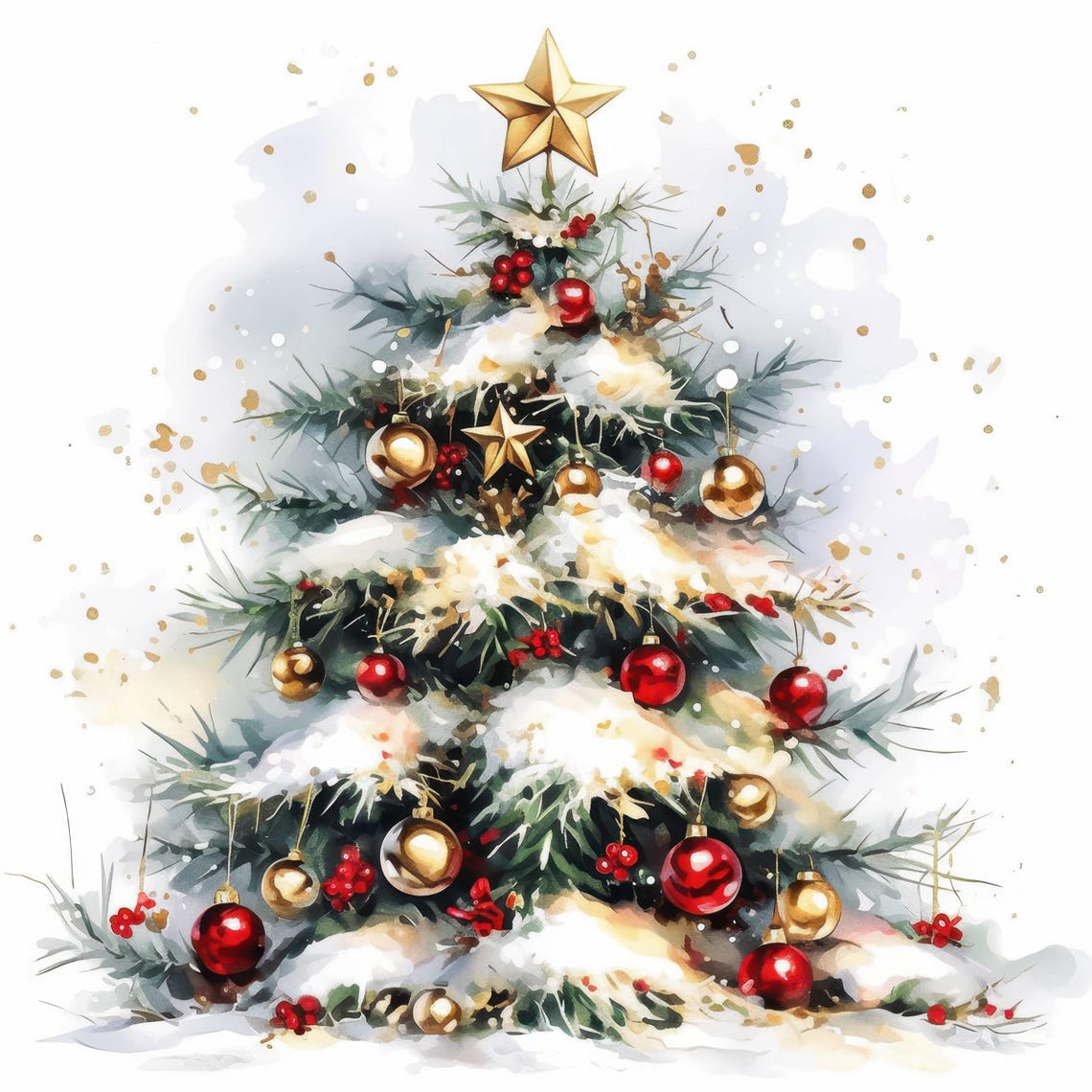 13 Snowy Pine Tree Clipart Bundle, Festive Winter Tree Illustration ...