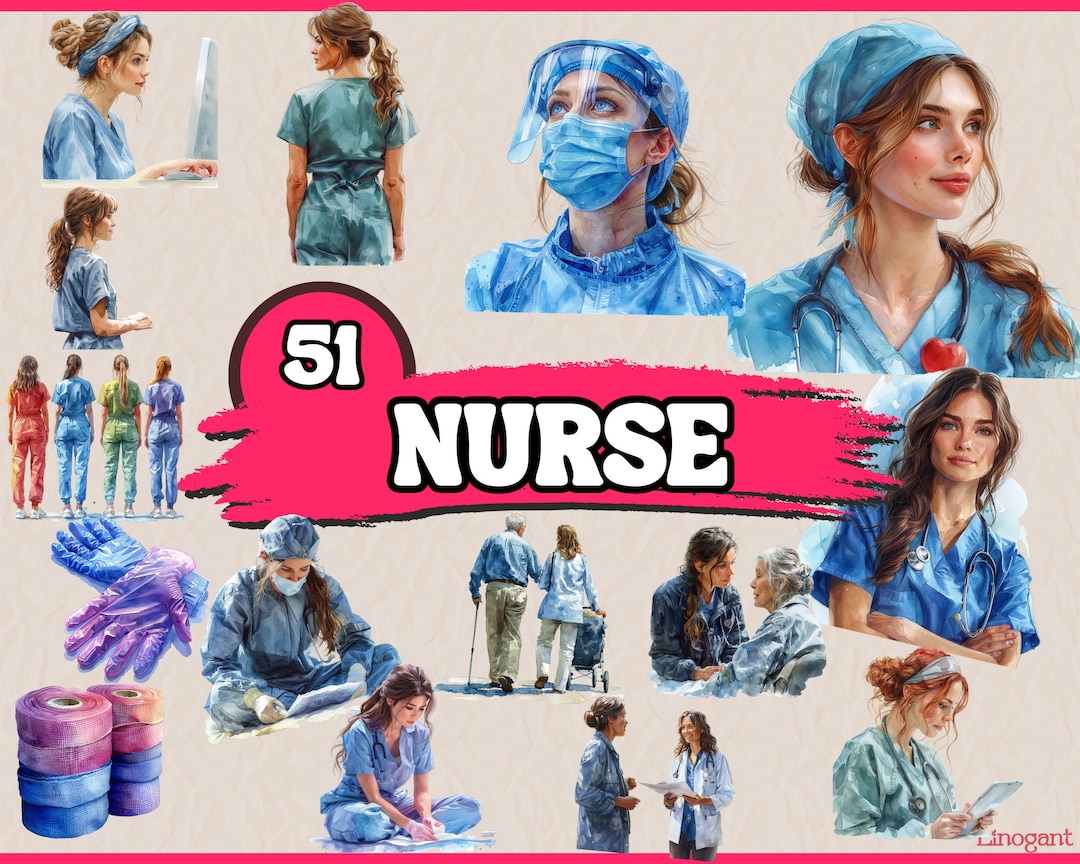 Watercolor Nurse Clipart Bundle, Medical Equipment Clip Art Set, Glove ...