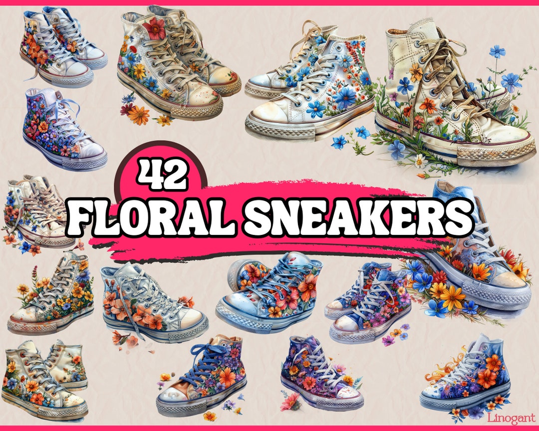Watercolor Floral Sneakers Clipart Bundle, Flower Shoes Clip Art Set ...