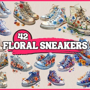 Watercolor Floral Sneakers Clipart Bundle, Flower Shoes Clip Art Set ...