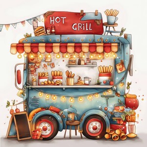 Adorable Hot Dog Cart Clip Art 13 High Res Watercolor Jpgs for Junk ...