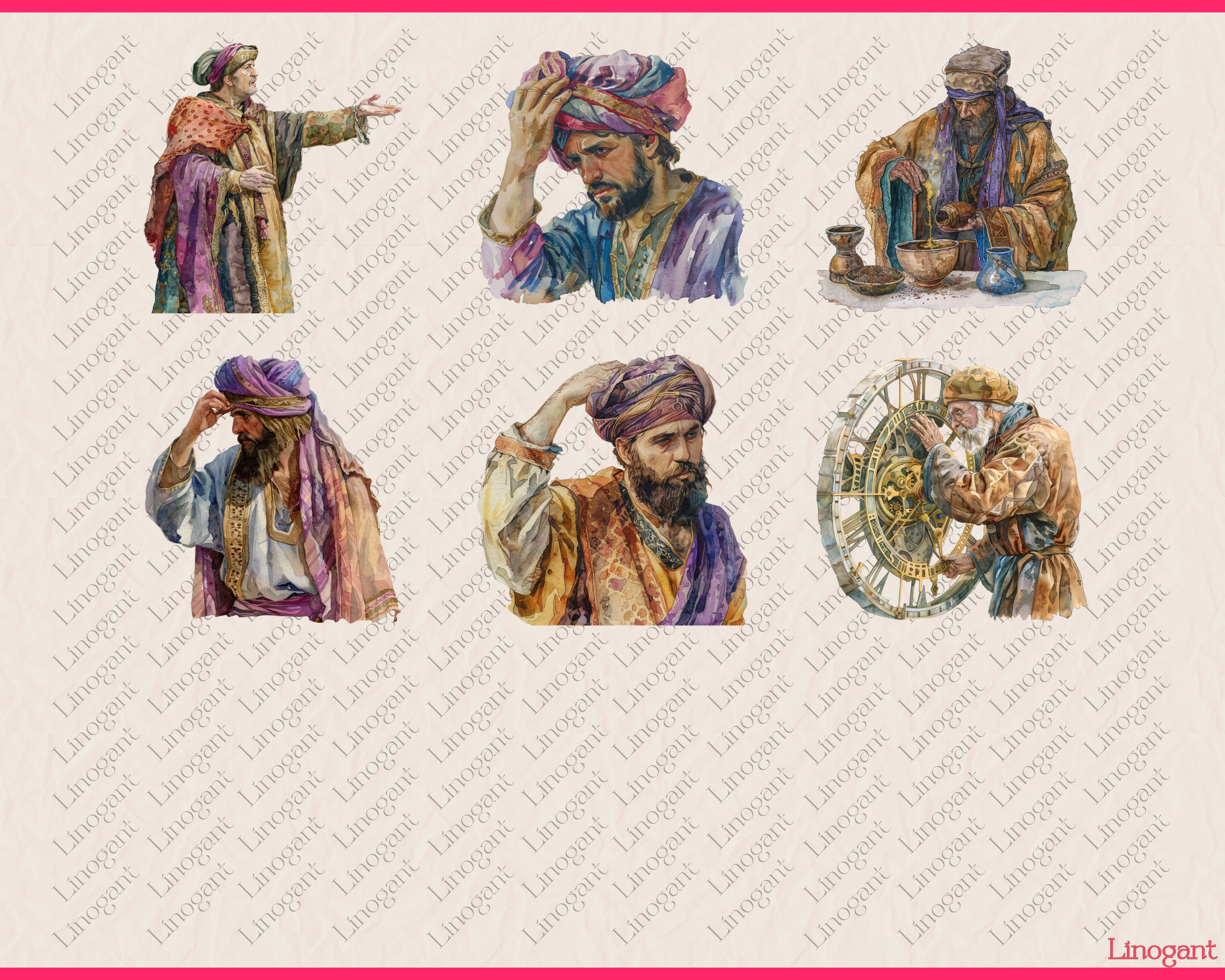 Watercolor Medieval Vizier Clipart Bundle, Fantasy Middle Age Clip Art ...