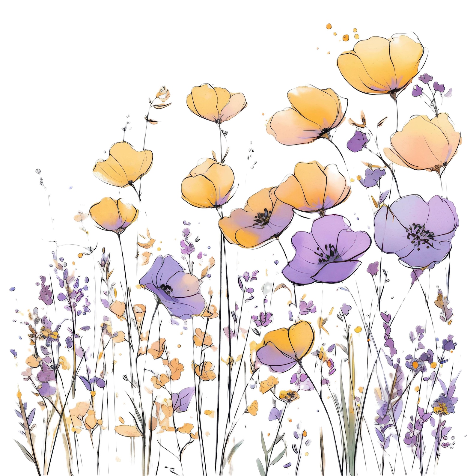 10 Ink Wildflowers Clipart Bundle, Botanical Flower Illustration ...