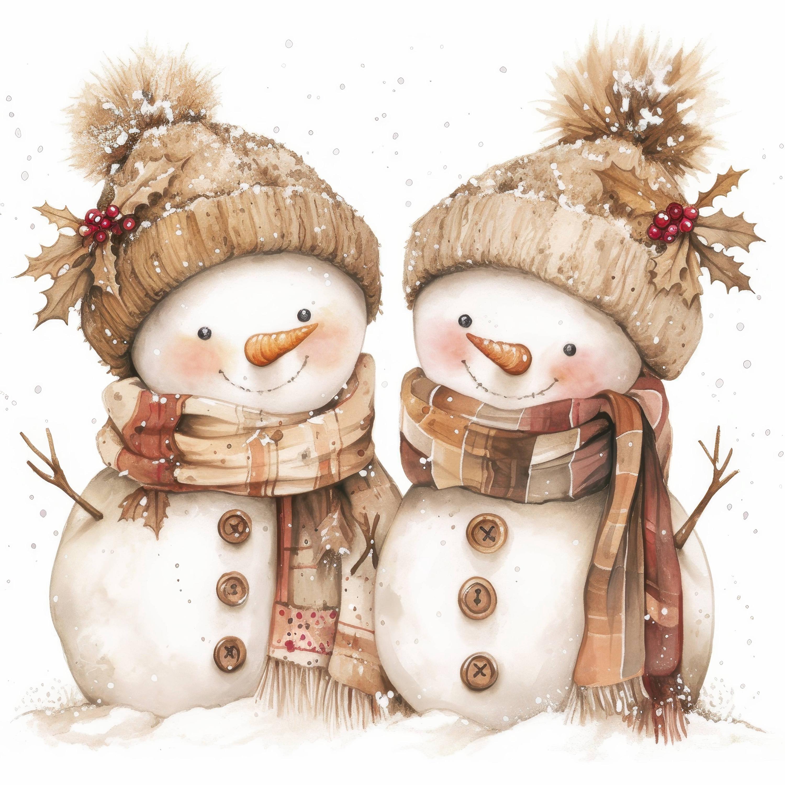 12 Winter Snowman Couple Clipart Bundle, Snowman Illustration ...