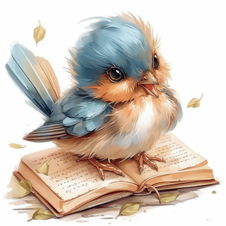 11 Bird Reading Book Clipart Bundle, Whimsical Storytime Illustration ...