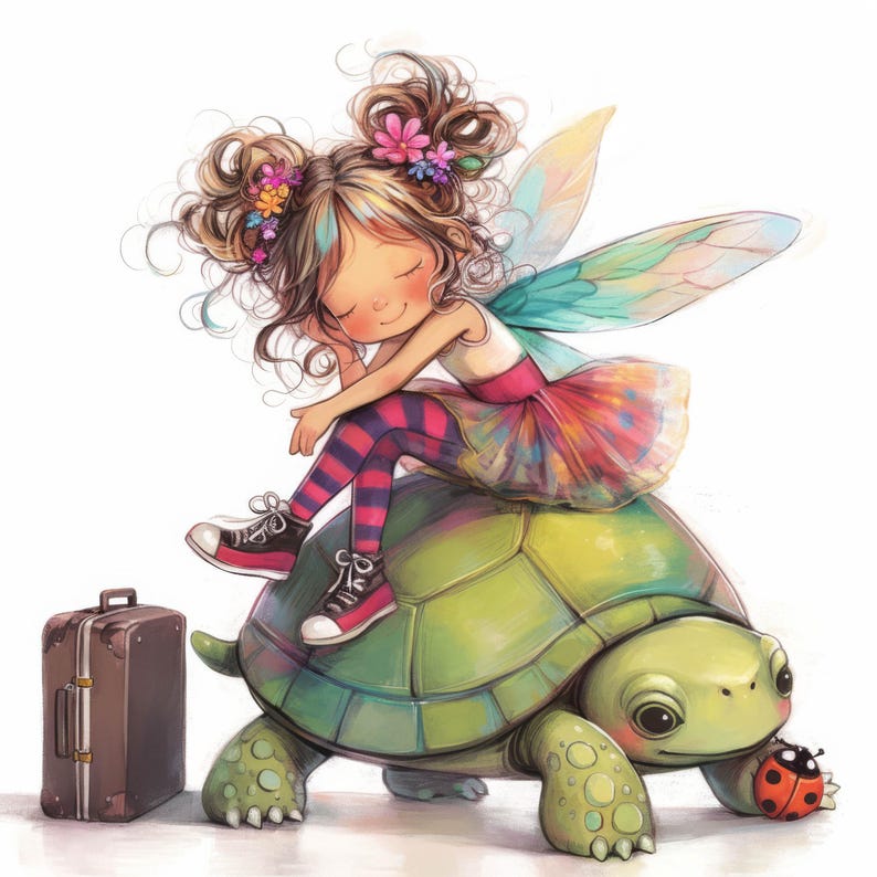 Little Fairy and Turtle Clip Art 10 High Res Watercolor Jpgs Junk ...