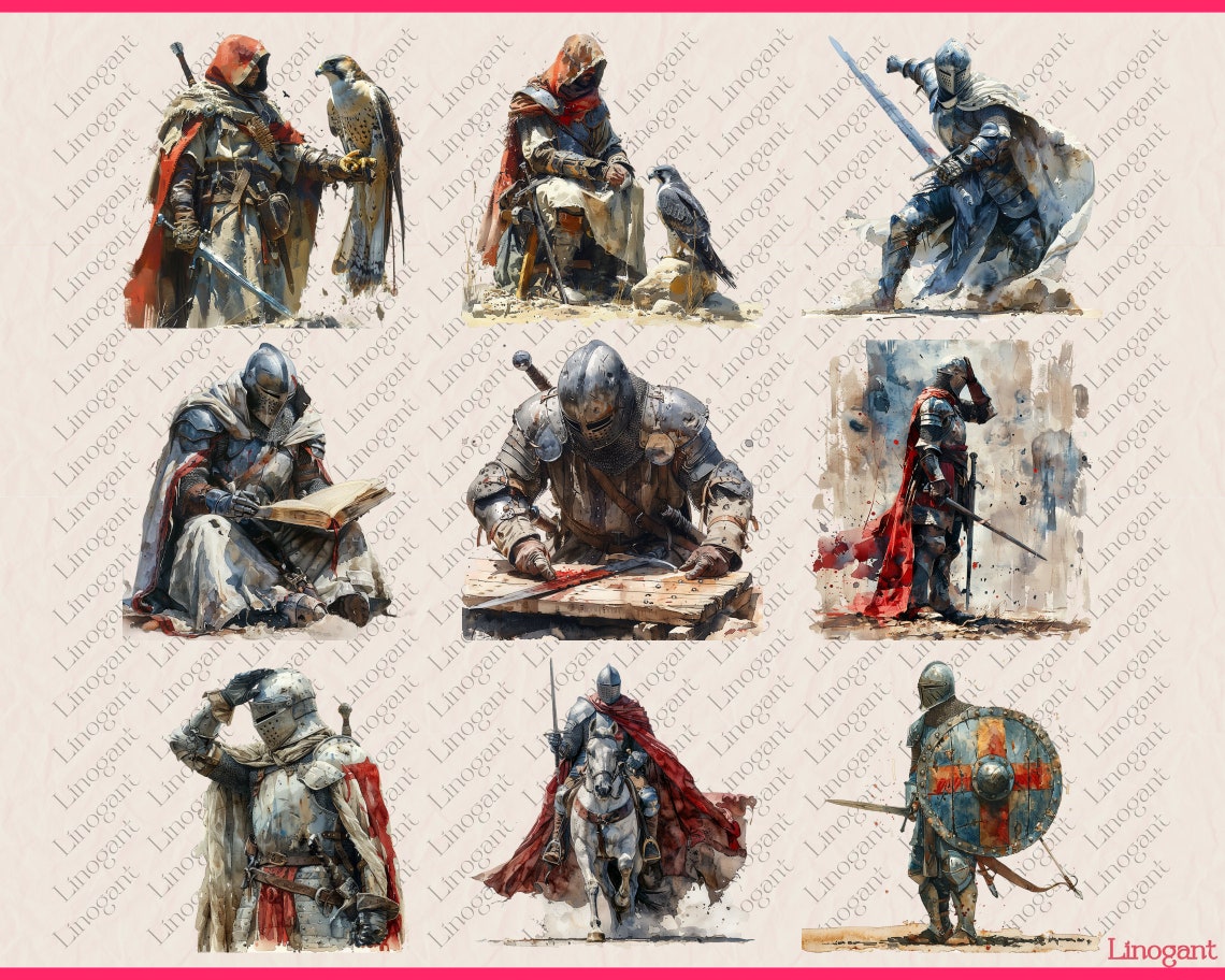Watercolor Medieval Knights Clipart Bundle, Fantasy Warrior Clip Art ...