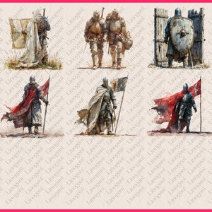 Watercolor Medieval Knights Clipart Bundle, Fantasy Warrior Clip Art ...