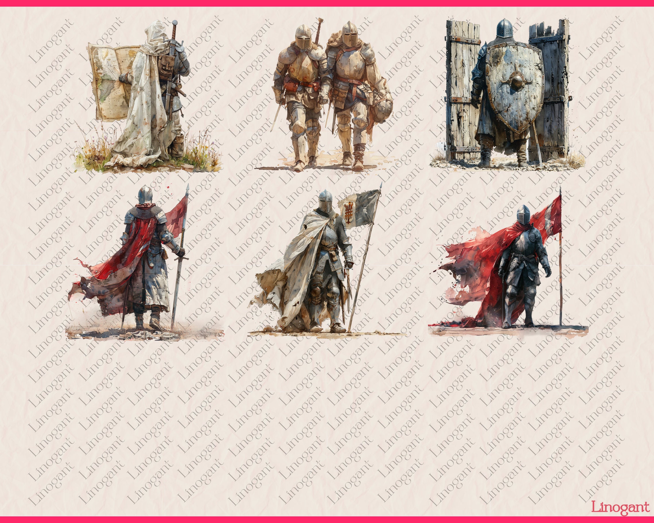 Watercolor Medieval Knights Clipart Bundle, Fantasy Warrior Clip Art ...