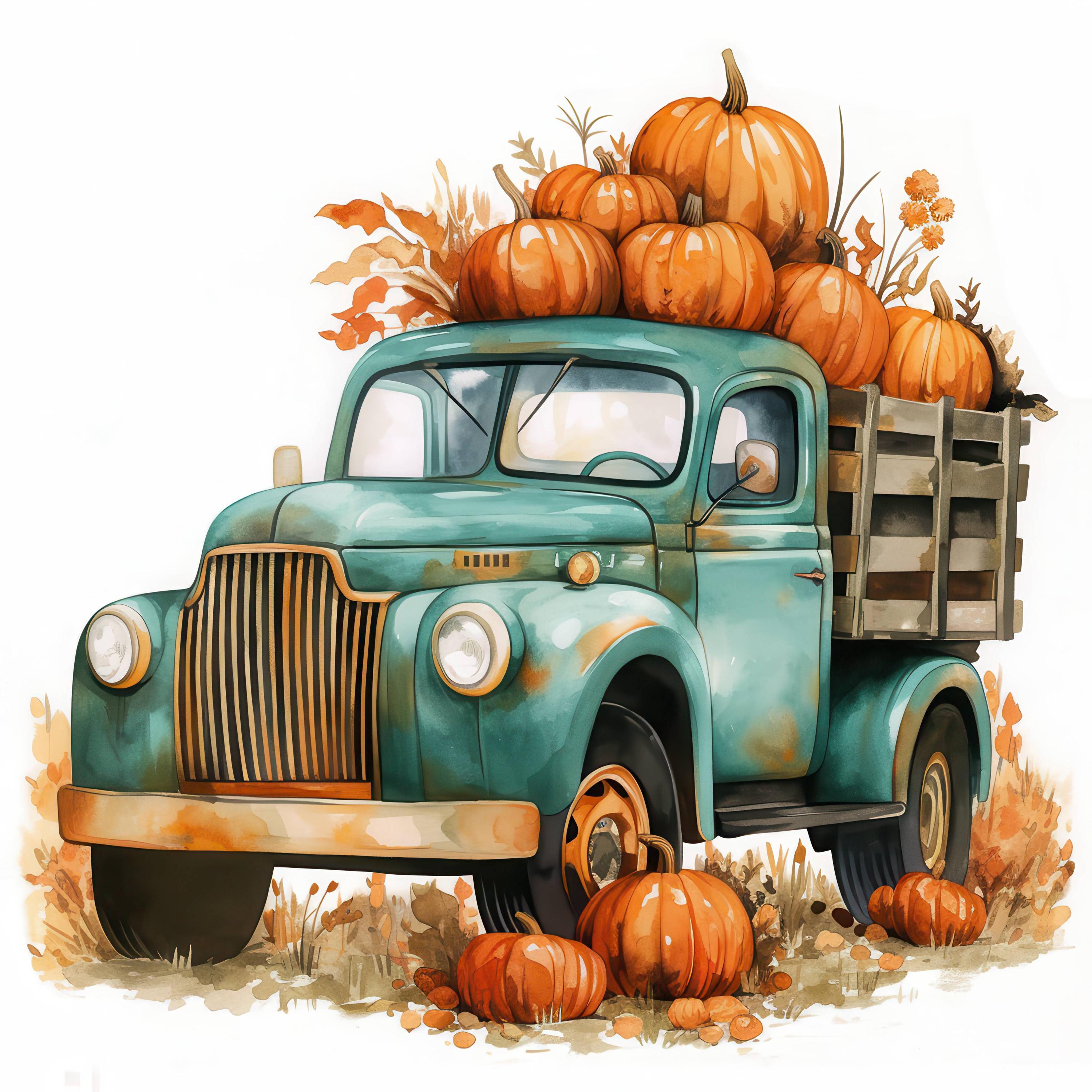 12 Vintage Trucks Pumpkins Clipart Bundle, Fall Harvest Design ...