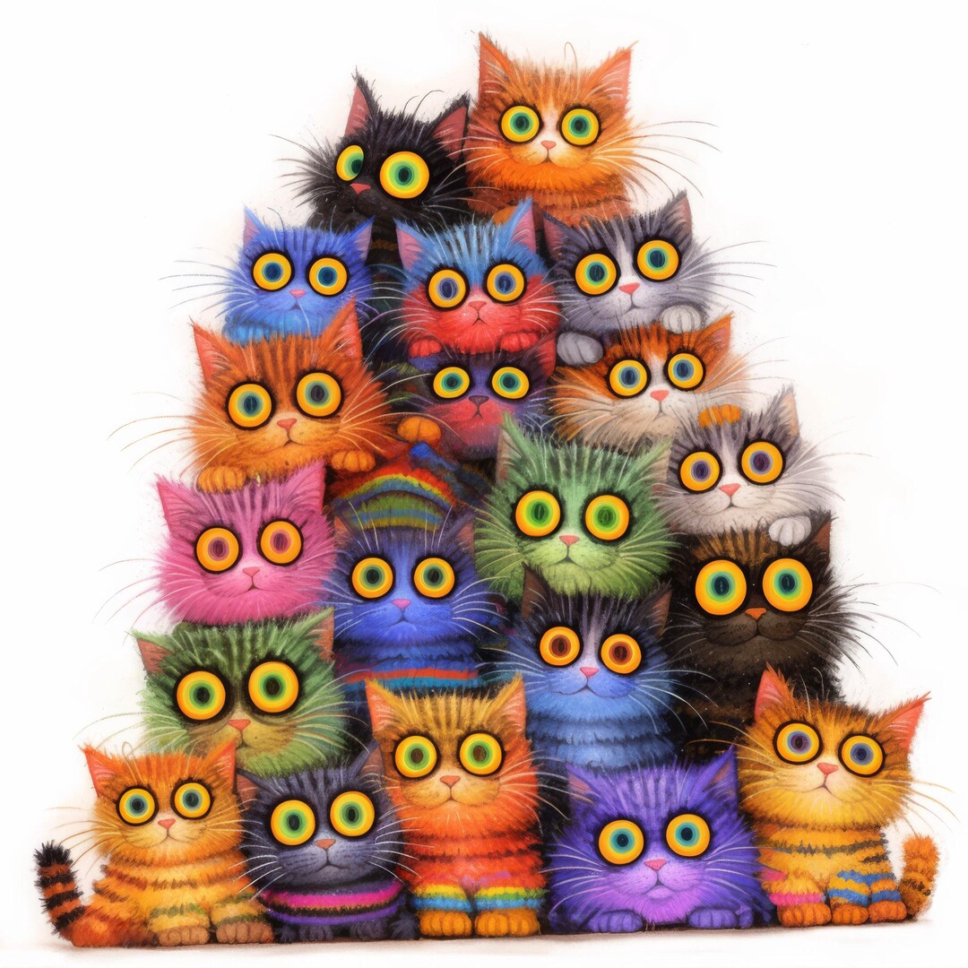 Quirky Cat Pyramid Clip Art 10 High Res Watercolor Jpgs Junk Journaling ...