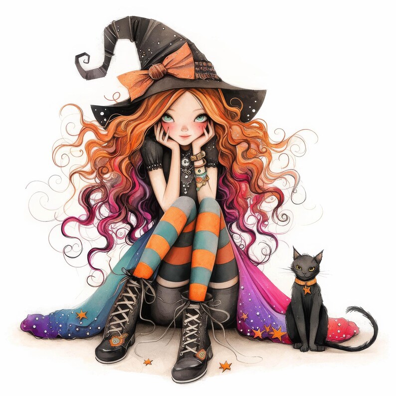Quirky Blessed Witch Art 12 High Res Watercolor Jpgs for Junk Journals ...
