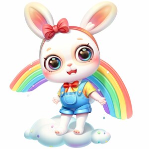 Rainbow Rabbit Clip Art 10 High Res Watercolor Jpgs for Junk Journaling ...