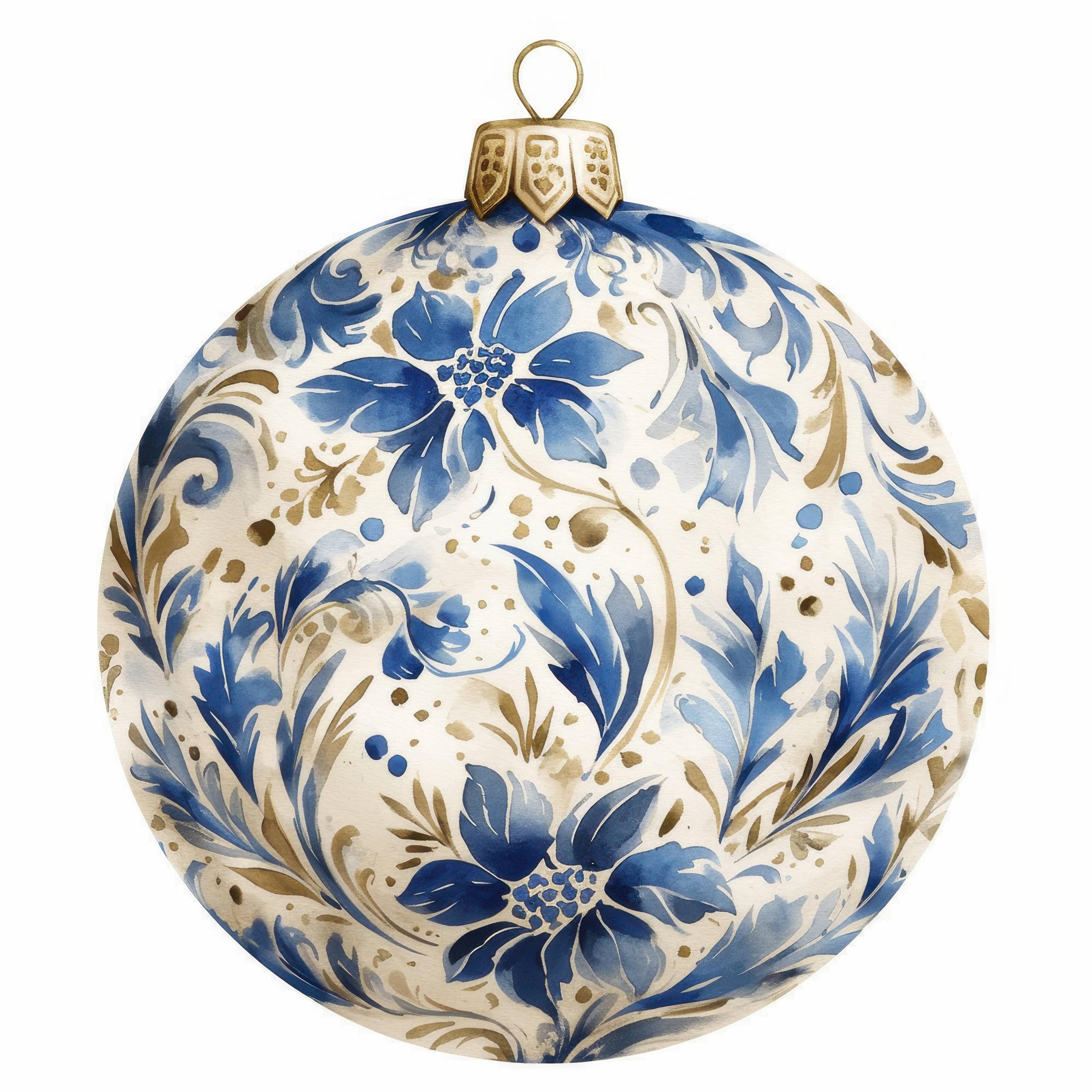 12 Blue Bauble Clipart Bundle, Christmas Decor Illustration, Printable ...
