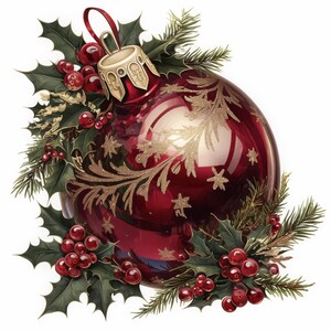 10 Christmas Clipart | Red Noel Ornament With Leaves Clipart ...