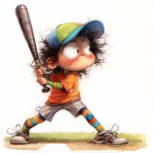 Quirky Baseball Kid Clip Art 15 High Res Watercolor Jpgs Junk Journals ...