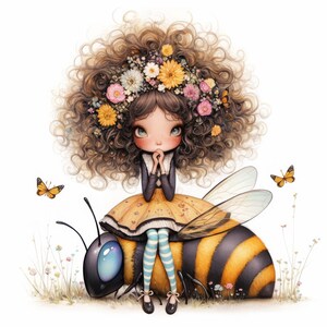 Quirky Girl Riding Bee Clip Art 11 High Res Watercolor Jpgs Junk ...