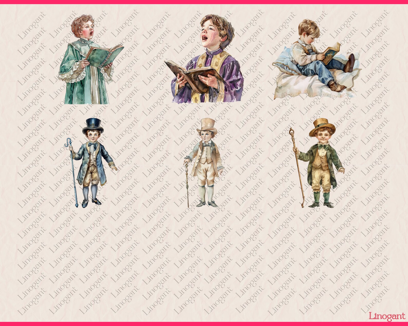 Watercolor Victorian Little Boy Clipart Bundle, Vintage Fashion Clip ...
