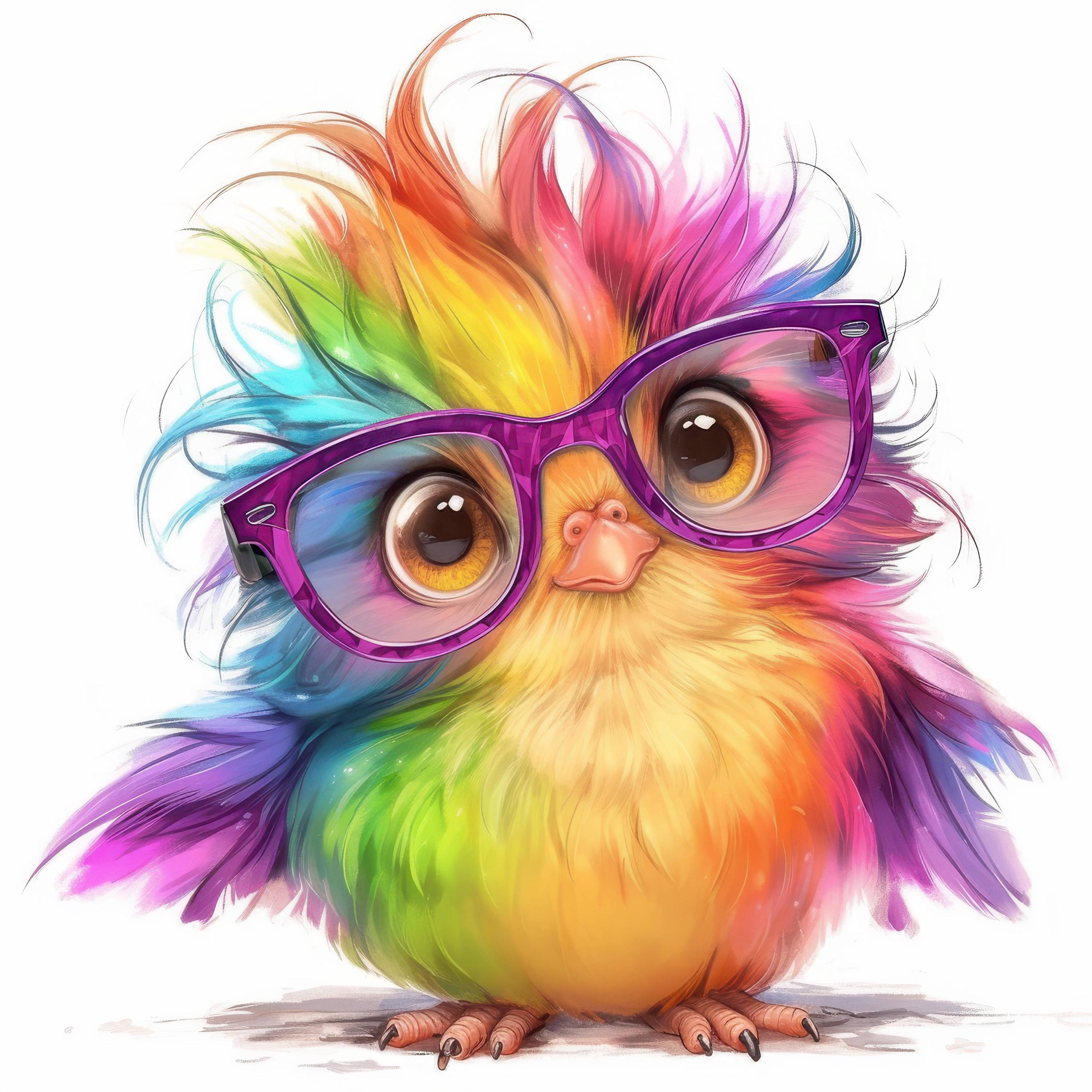 13 Rainbow Chicken Clipart Bundle, Whimsical Farm Animal Illustration ...