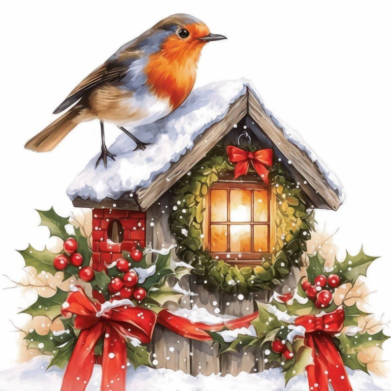 12 Cute Christmas Robins Clipart Bundle, Adorable Holiday Bird ...