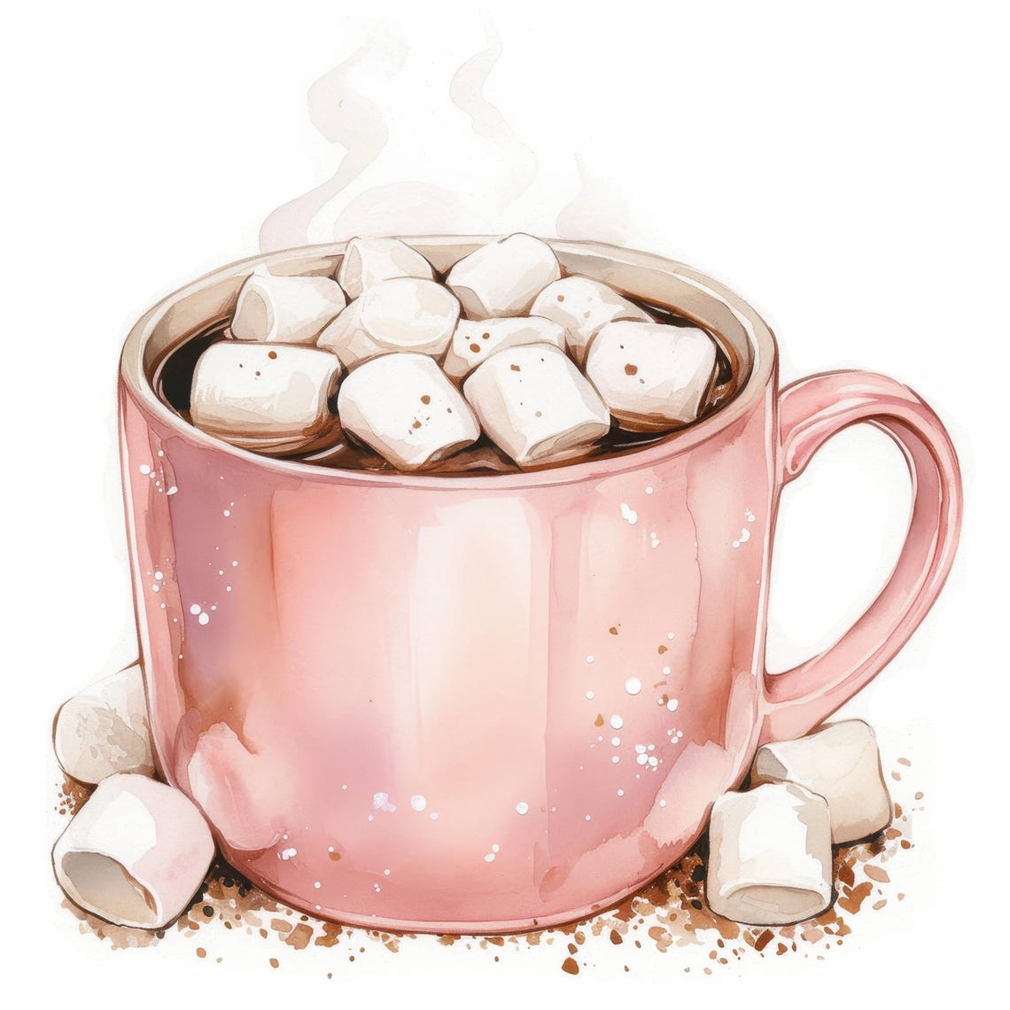 12 Pink Hot Chocolate Mug Clipart Bundle, Winter Drink Design ...