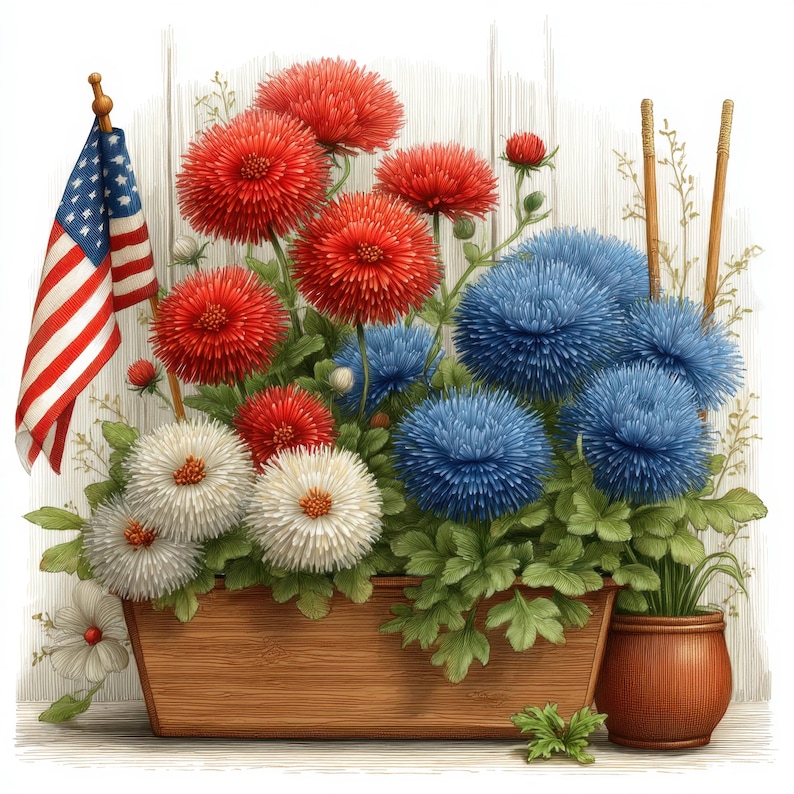 12 Patriotic Flowers Clipart Bundle, Floral 4th July Illustration ...