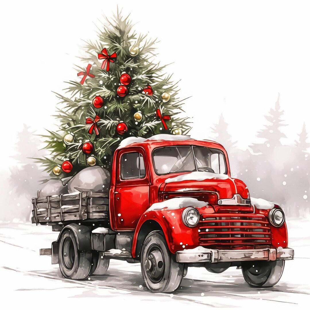 14 Red Christmas Truck Clipart Bundle, Festive Holiday Vehicle ...