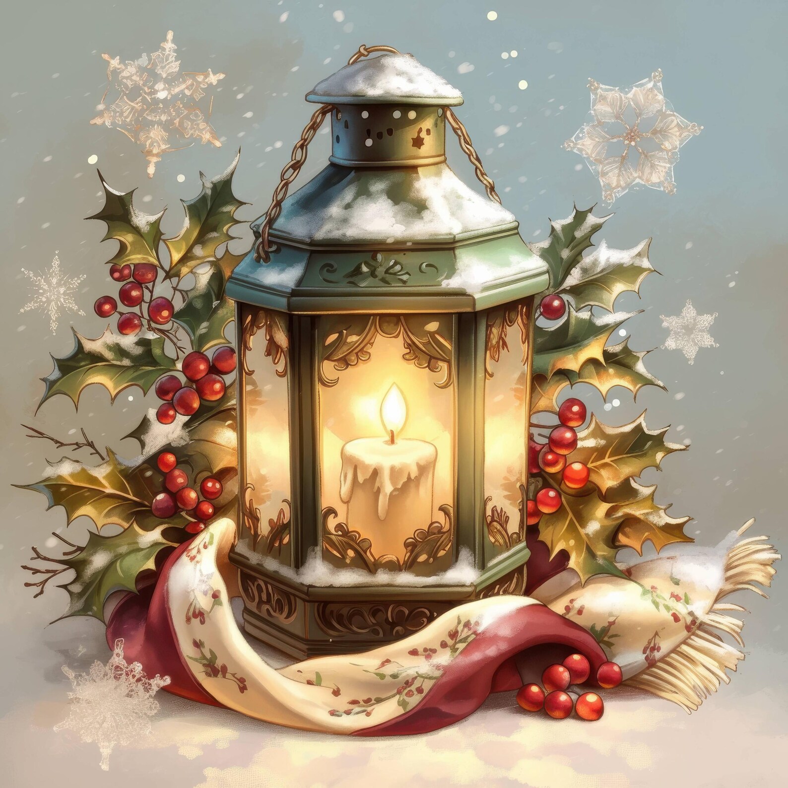 Fancy Christmas Lantern Clip Art 14 High Res Watercolor Jpgs for Junk ...