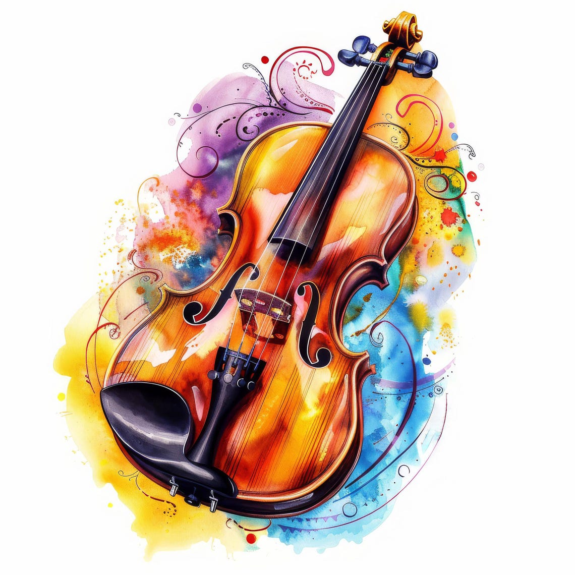 Whimsical Violin Clip Art 10 High Res Watercolor Jpgs Junk Journaling ...