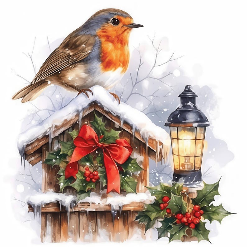 12 Cute Christmas Robins Clipart Bundle, Adorable Holiday Bird ...