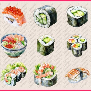 40 PNG Sushi Clipart, Watercolor Japanese Sea Food Clipart, Delicious ...
